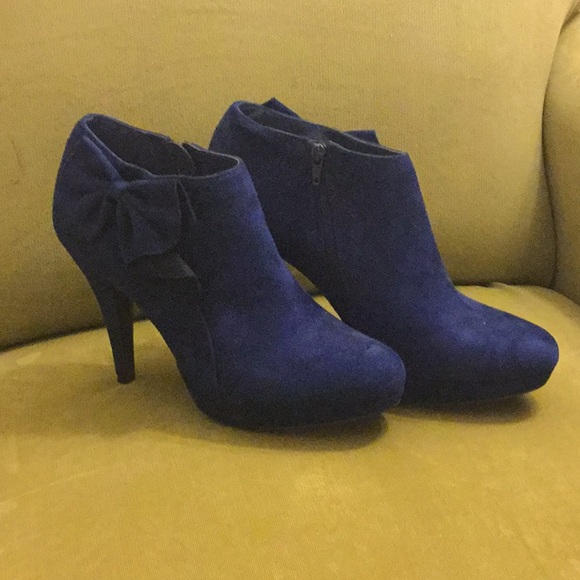 Impo | Shoes | Royal Blue Suede Booties With Bow Detail | Poshmark